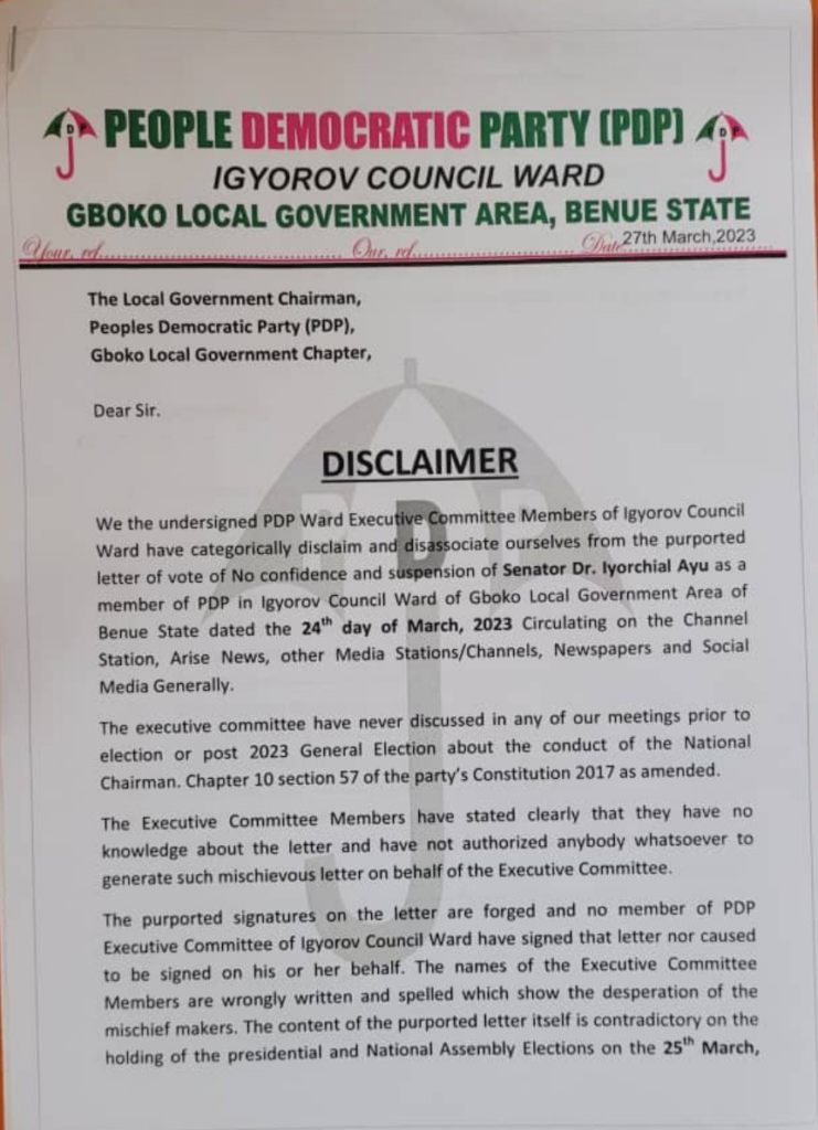 PDP Ward Executives Disown Ayu's 'Suspension' Letter, Says Signatures ...