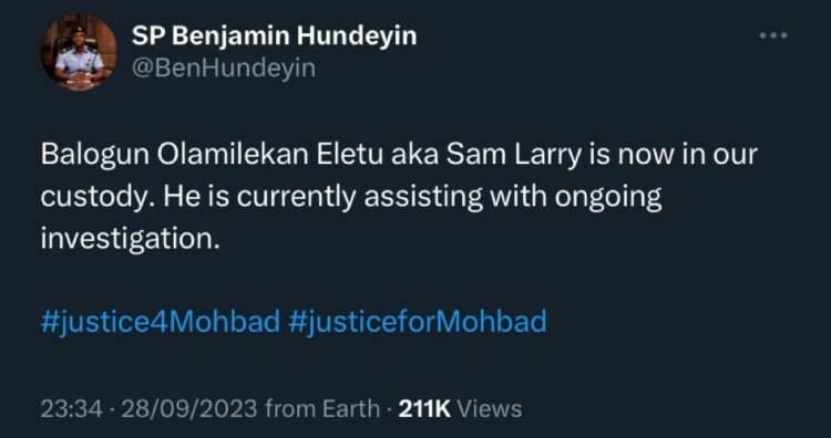 Mohbad: Sam Larry Now In Our Custody — Police