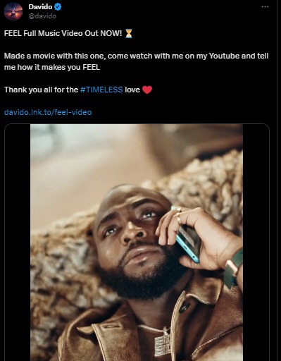 Davido Unveils Visuals For Chart-topping Track 'FEEL'