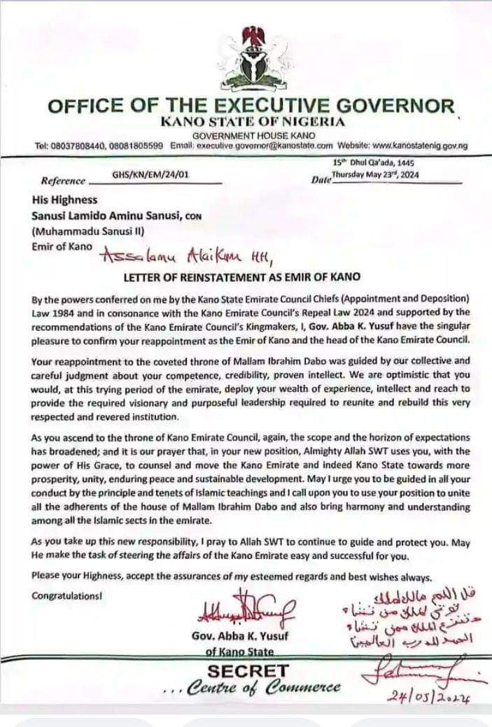 PICTORIAL: Gov Yusuf Presents Appointment Letter To Kano Emir Muhammadu ...