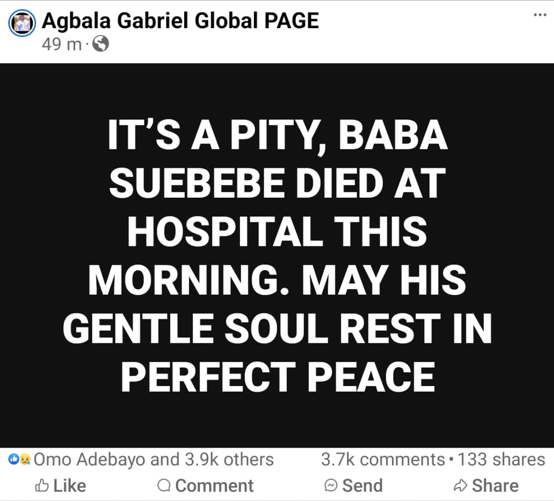 JUST-IN: Veteran Nollywood Actor 'Sule Suebebe' Is Dead
