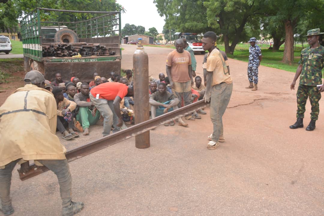 PICTORIAL: Troops Arrest 47 Suspected Rail Track Vandals In Kaduna