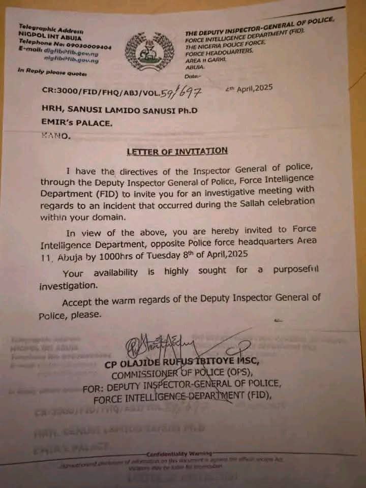 Police Summon Emir Sanusi II To Abuja Over Sallah Procession Violence ...