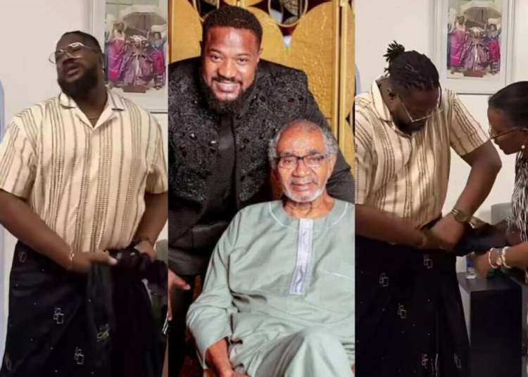 Actor Mofe Duncan Learns To Tie The George Wrapper Ahead Of Father's ...